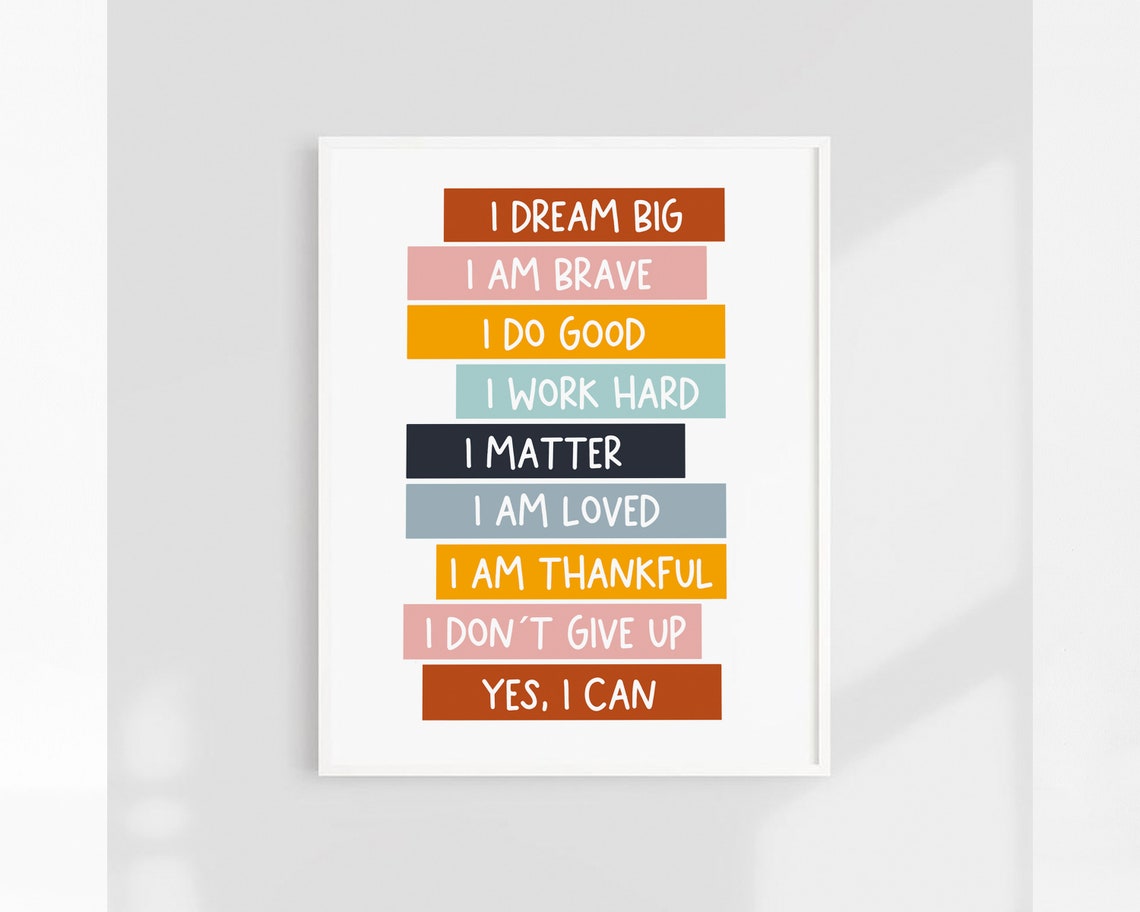 Kid Affirmations Homeschool Art Colorful Wall Art Printable - Etsy