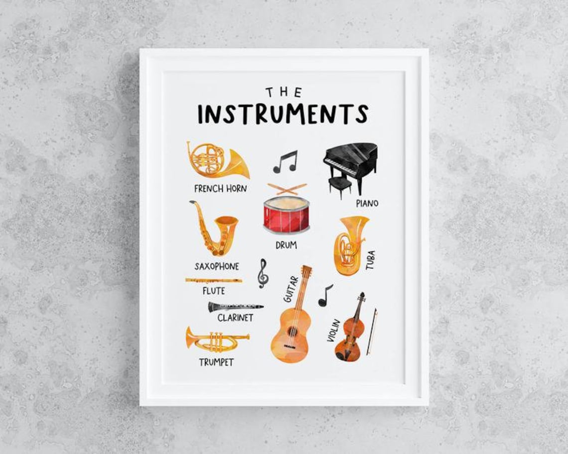 Instruments Learning Print Musical Instruments Art | Etsy
