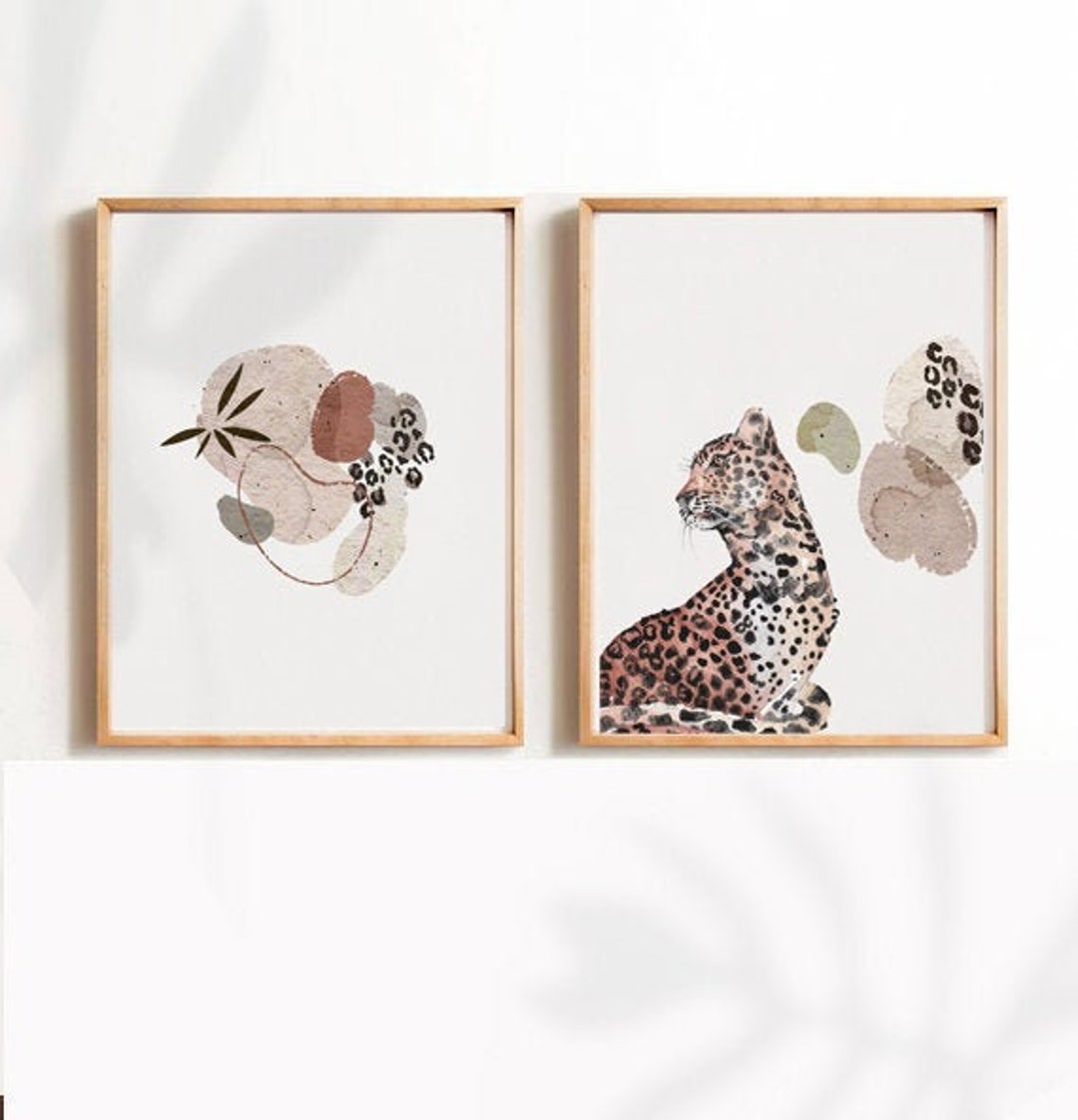 Leopard Wall Art Print, Set of 2, Watercolor Leopard Print, Leopard ...