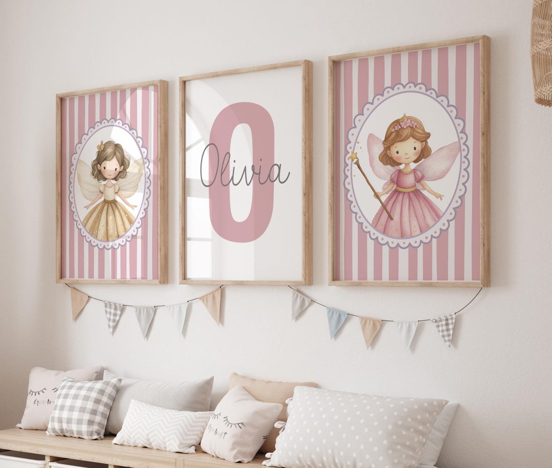 Fairy Nursery Prints (set of 3): Custom Name Sign, Girls Room Decor ...