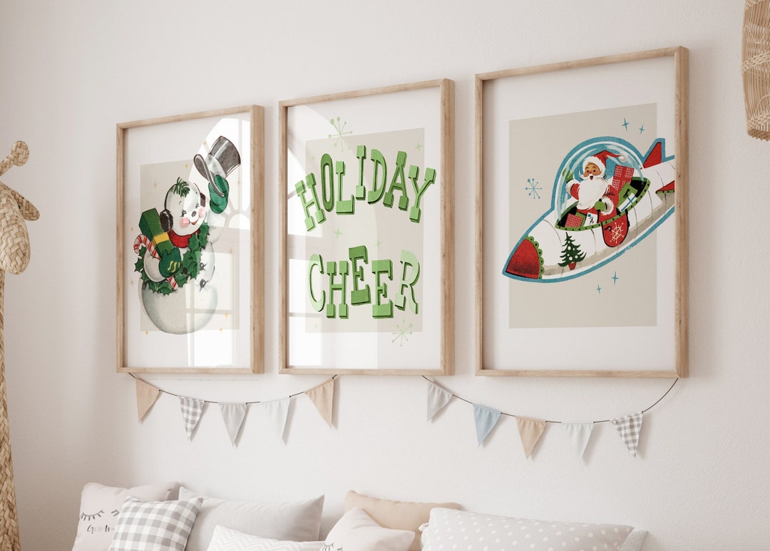 Vintage Christmas Prints: Santa, Snowman, Holiday Cheer (digital ...