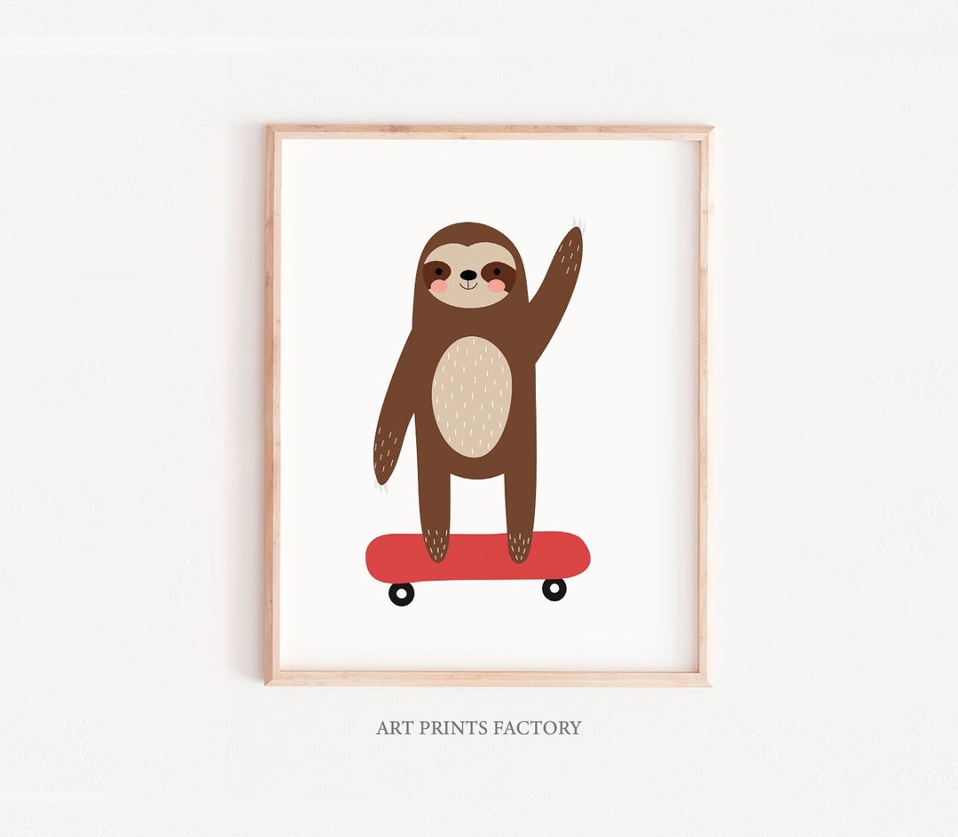 Sloth Print - Sloth Wall Art - Skate Sloth Art - Kids Room Decor ...