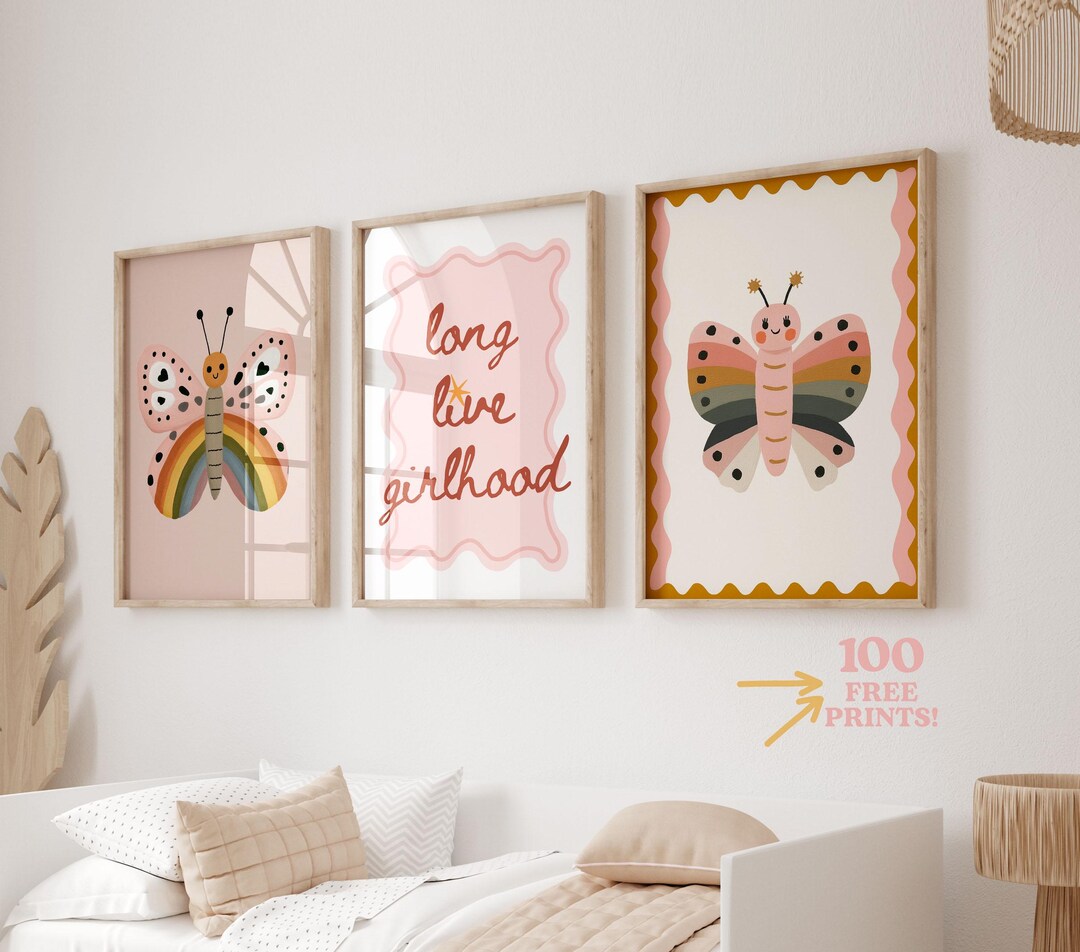 Butterfly Girls Room Art Print Set: Modern Nursery Decor (digital ...