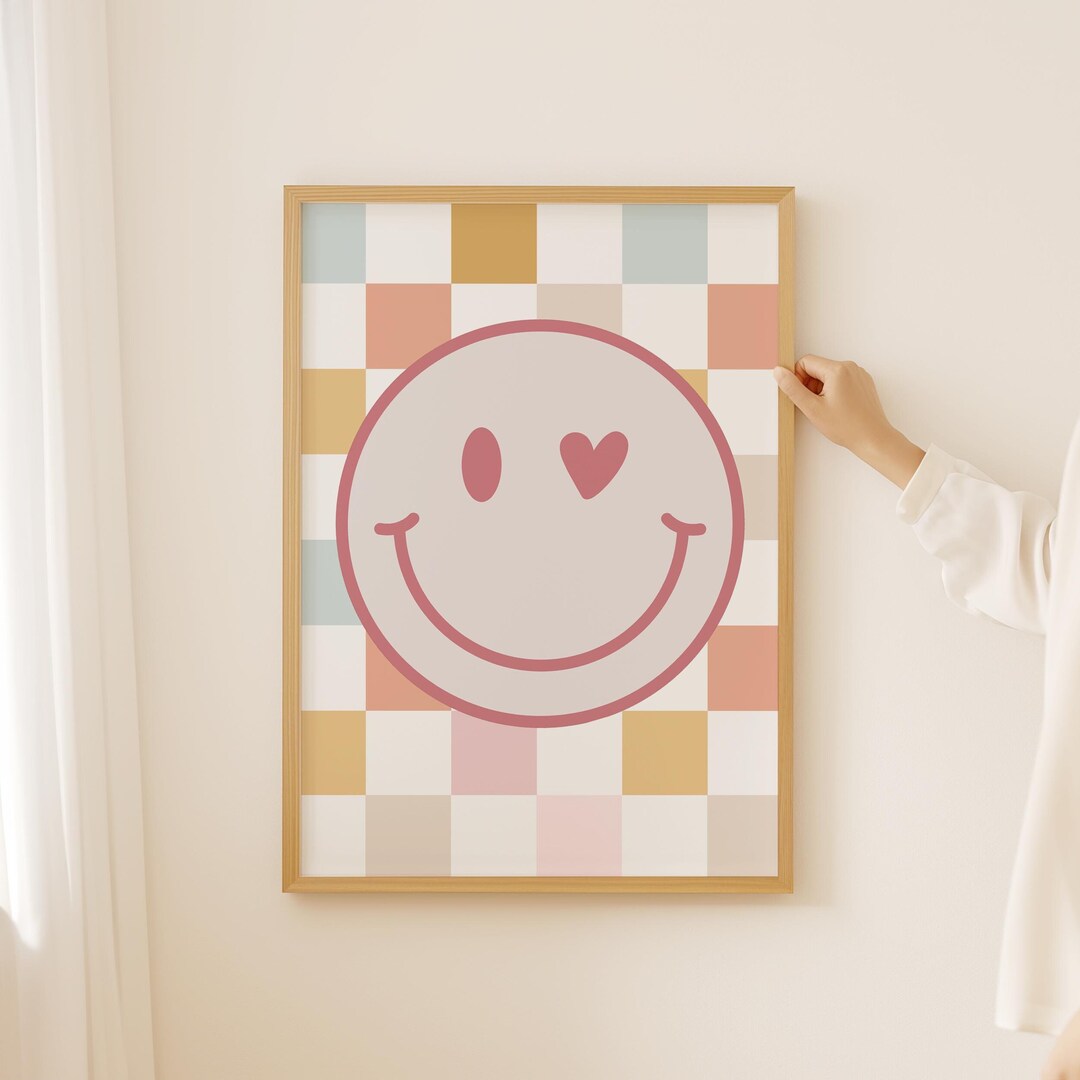 Pink Smiley Face Poster, Cool Preppy Prints, Smileys Wall Art, Girls ...