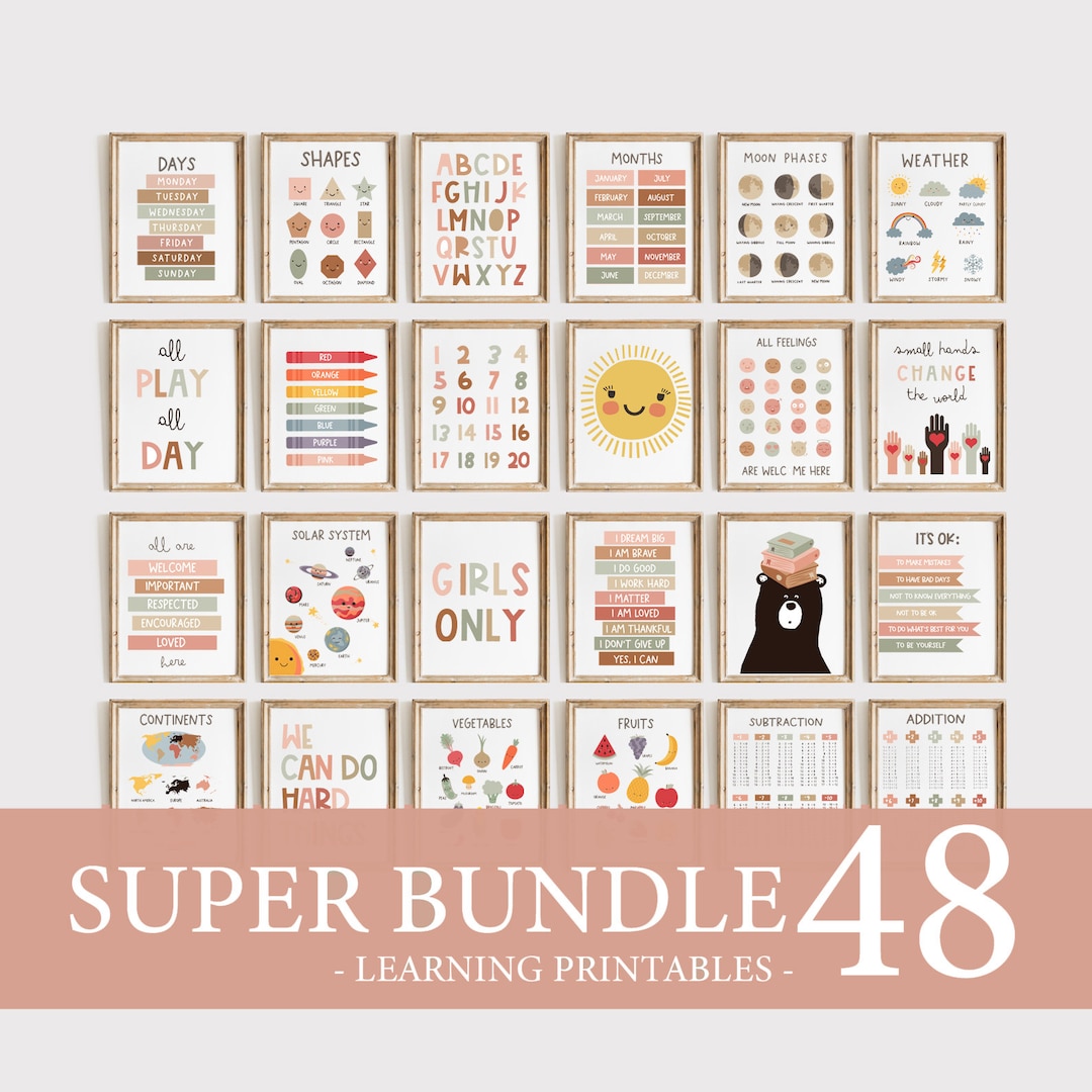 Set of 48 Educational Posters, Homeschool Prints, Montessori Classroom ...