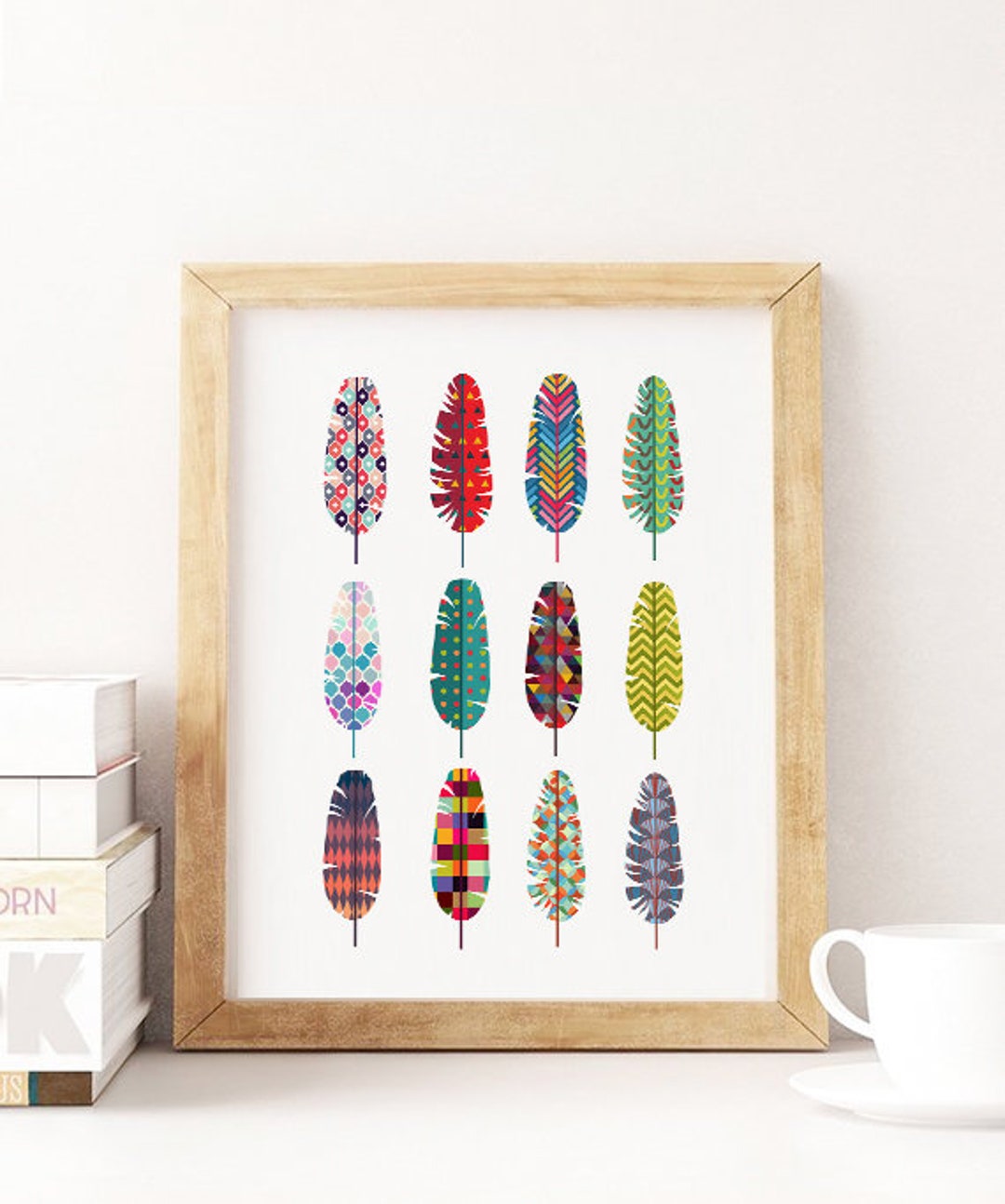 Colorful Feathers Boho Print Feather Print Feather Wall - Etsy