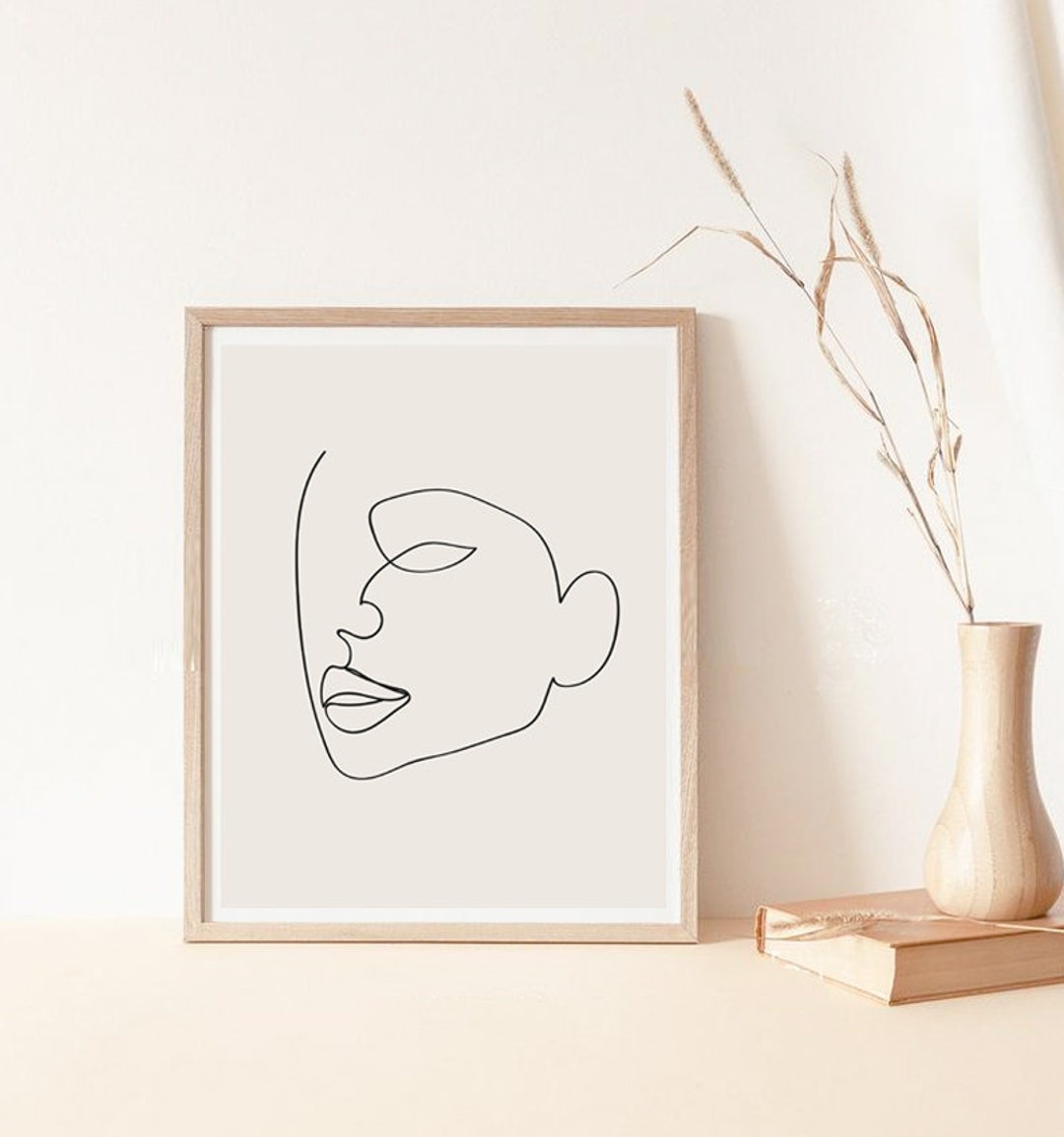 One Line Drawing, Bedroom Wall Art, One Line Face, Line Drawing Print ...
