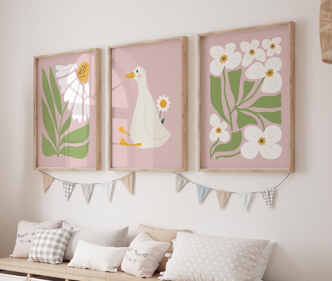 Goose Nursery Print: Blush Floral, Farm Animal Art (digital Download ...