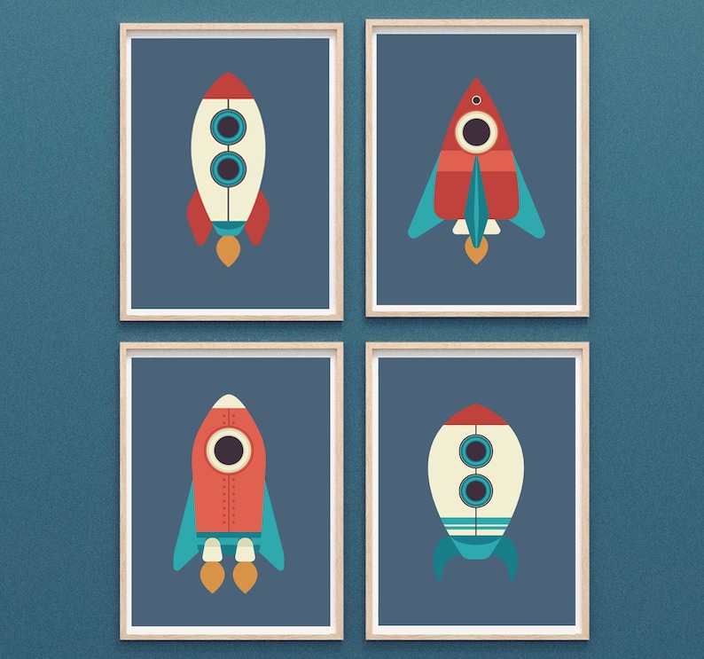 Vintage Rocket Print Set of 4 Rocket Print Space Wall Art | Etsy