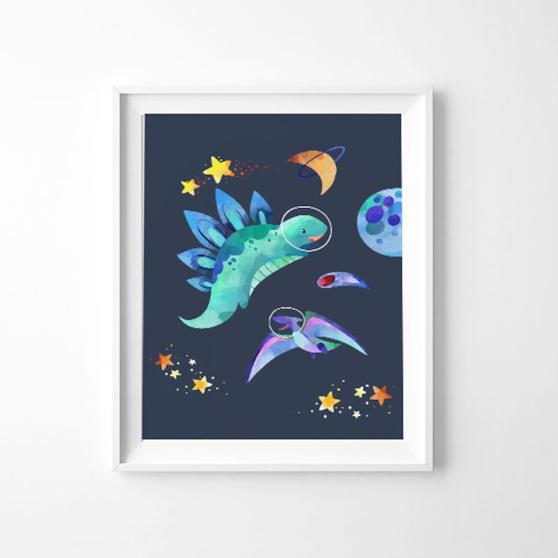 Dinosaur Space Personalised Name Print Dinosaur Print Baby - Etsy