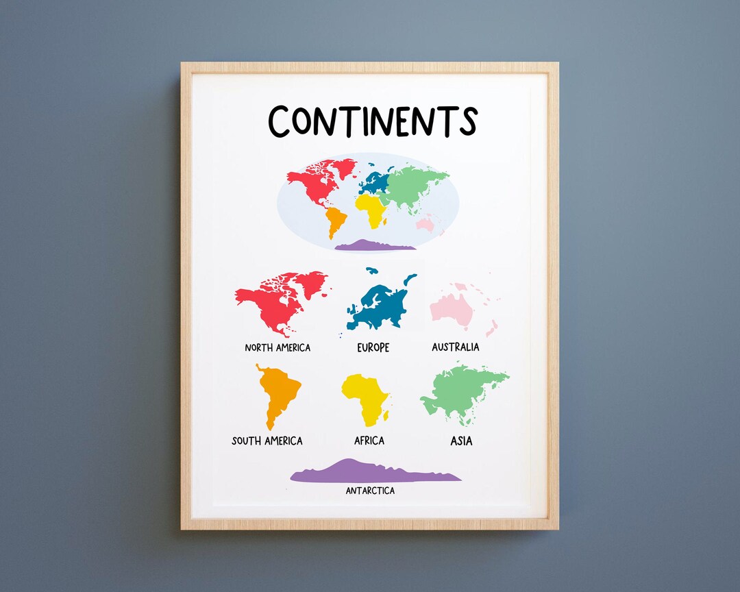 World Continents Print, Education Printable, Homeschool Print, Learning ...