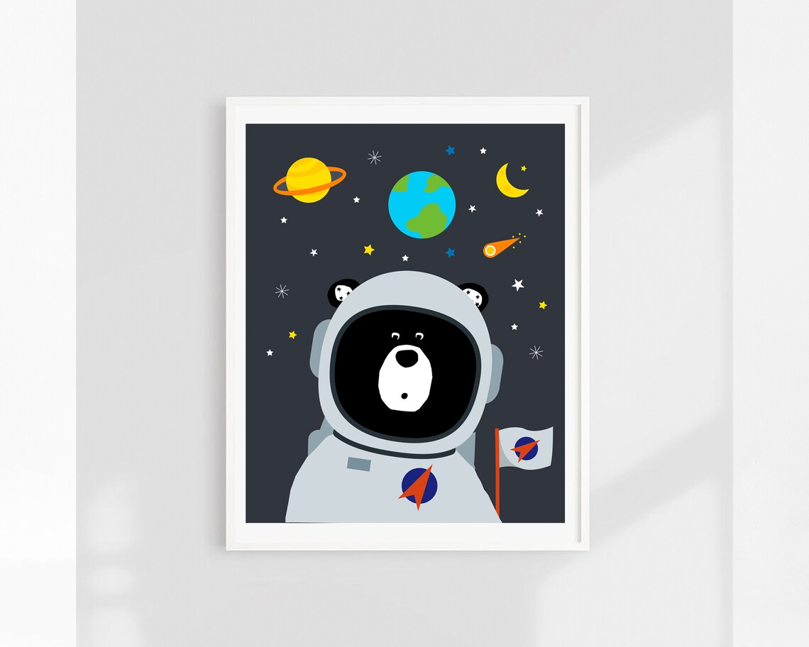 Astronaut Bear & Solar System Prints: Space Nursery Decor (digital ...
