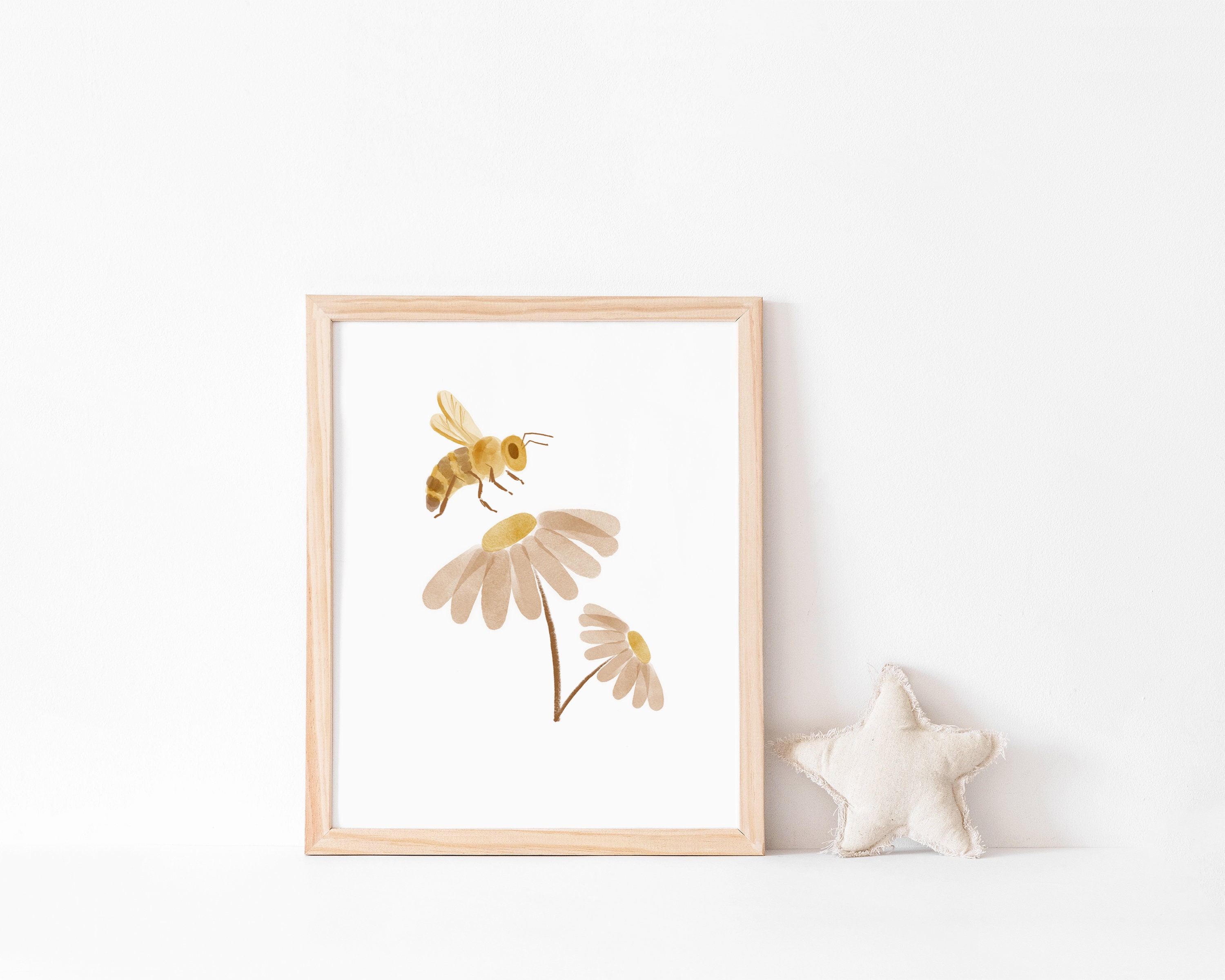 Boho Bee Floral Art Prints: Yellow Nursery Decor, Set of 3 (digital ...