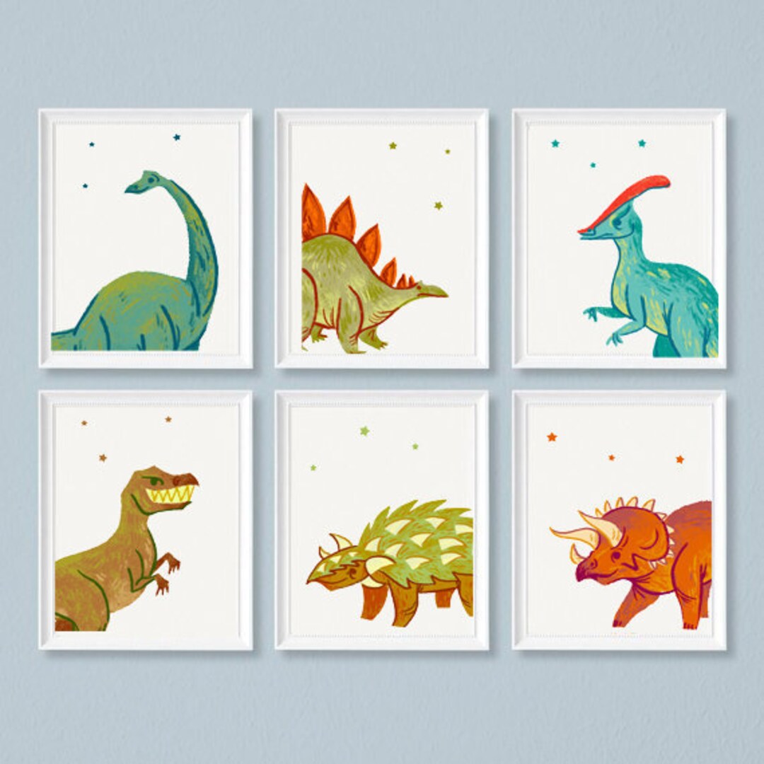 Dinosaur PRINTABLE, Set of 6, Dinosaur Bedroom Art, Illustrations ...