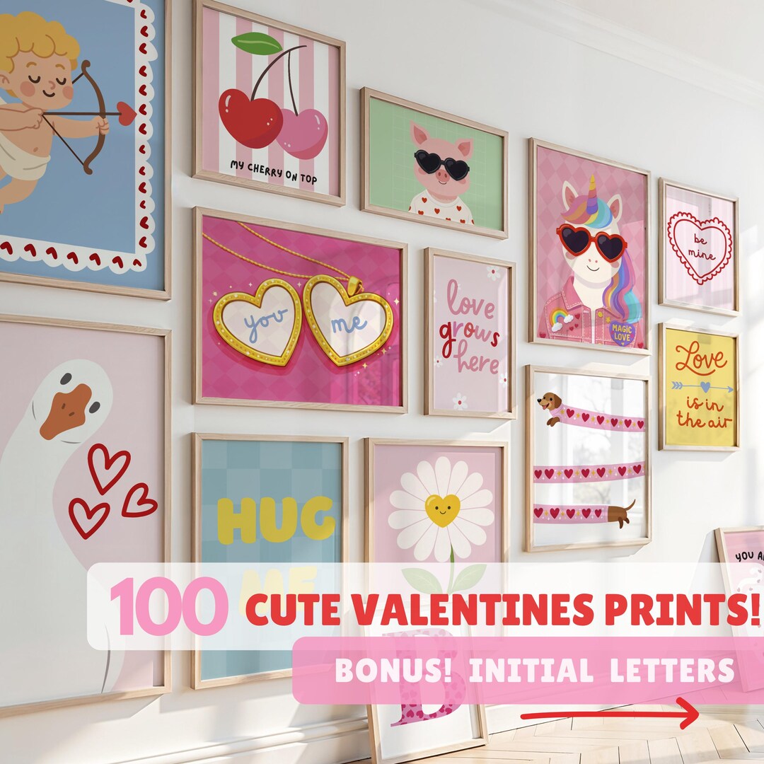 Kids Valentine's Day Wall Art Prints, Alphabet Letters (digital ...