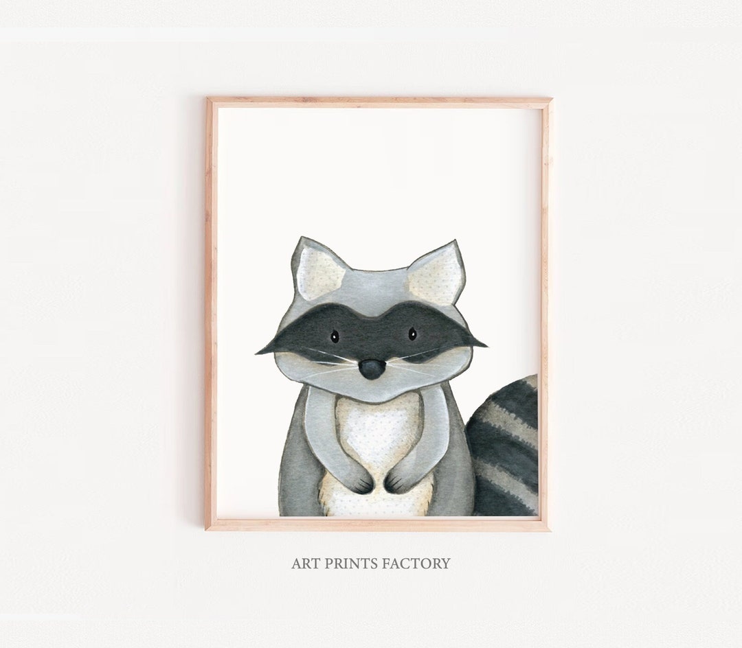 Raccoon Print, Raccoon Digital Print, Woodlands Nursery Decor, Raccoon ...