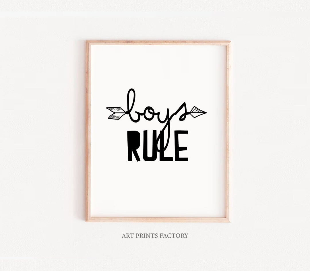 Boys Rule Wall Art, Minimalistic Art Printables, Black White Decor ...