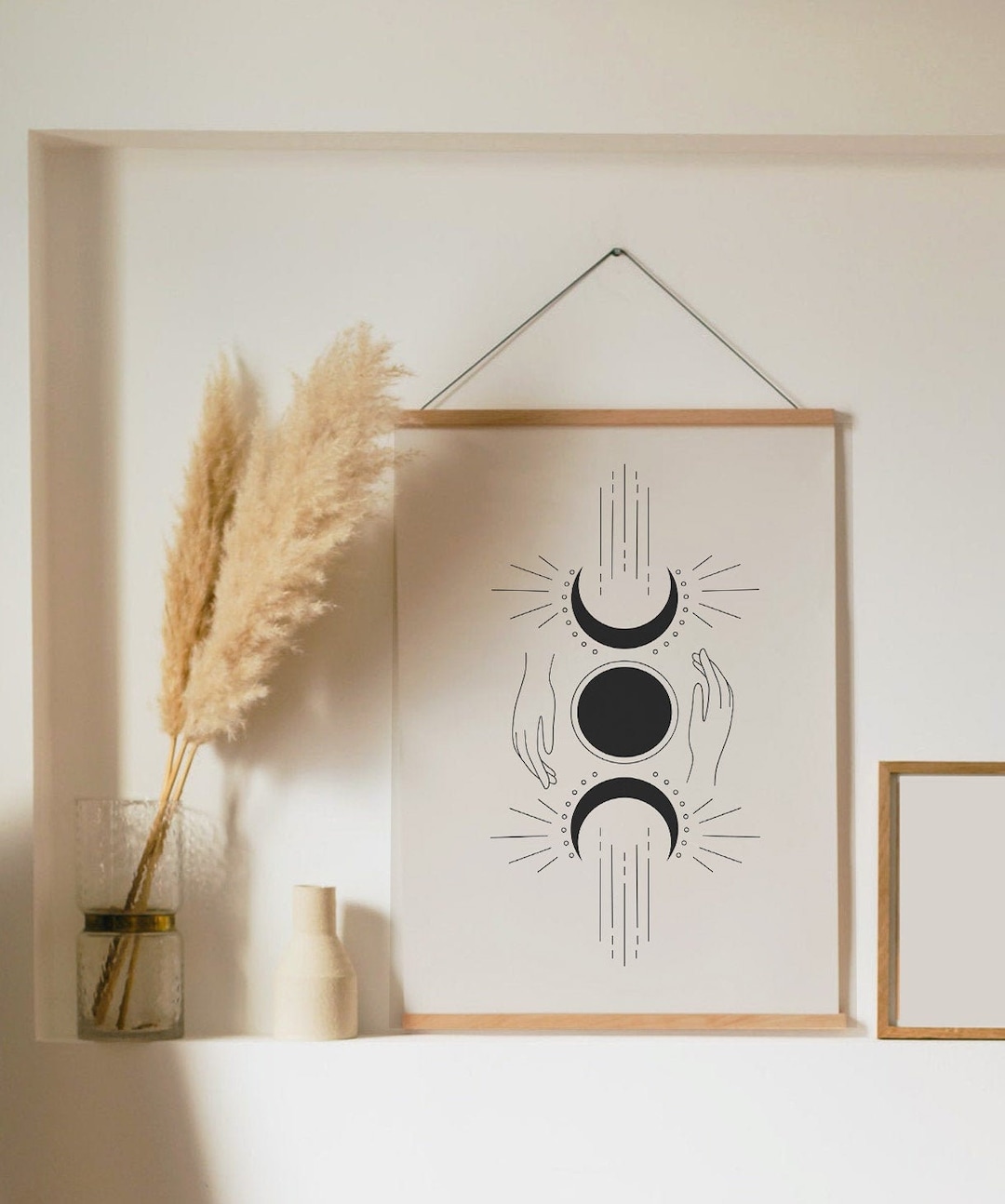 Moon Hand Art Print | Line Drawing Celestial | Moon Phases Poster ...