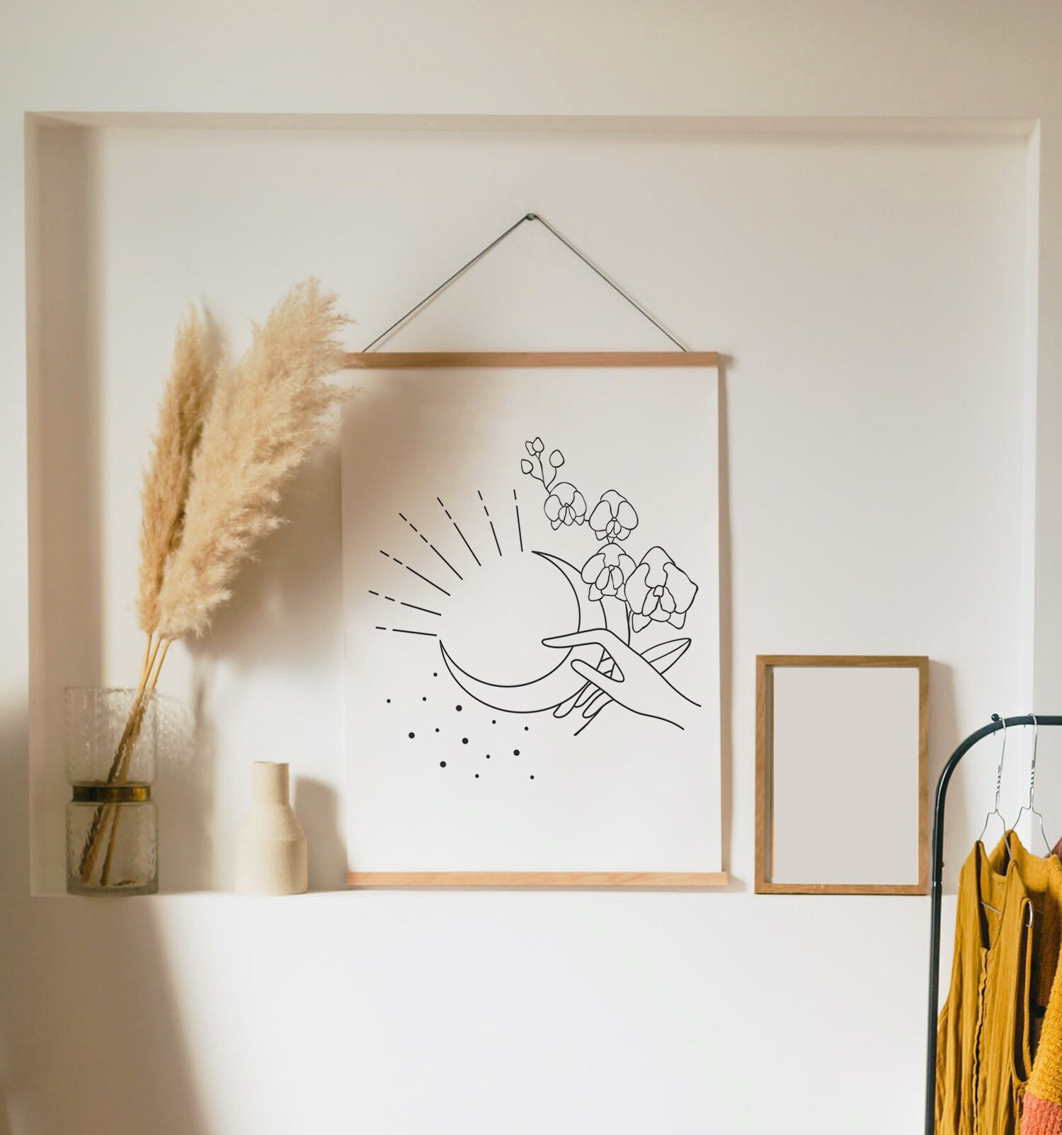 Line Drawing Print Hands With Moon Celestial Line Art Line - Etsy