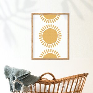 Modern Sun Art Print, Abstract Sun Wall Art, Sun Rays Mustard Print ...
