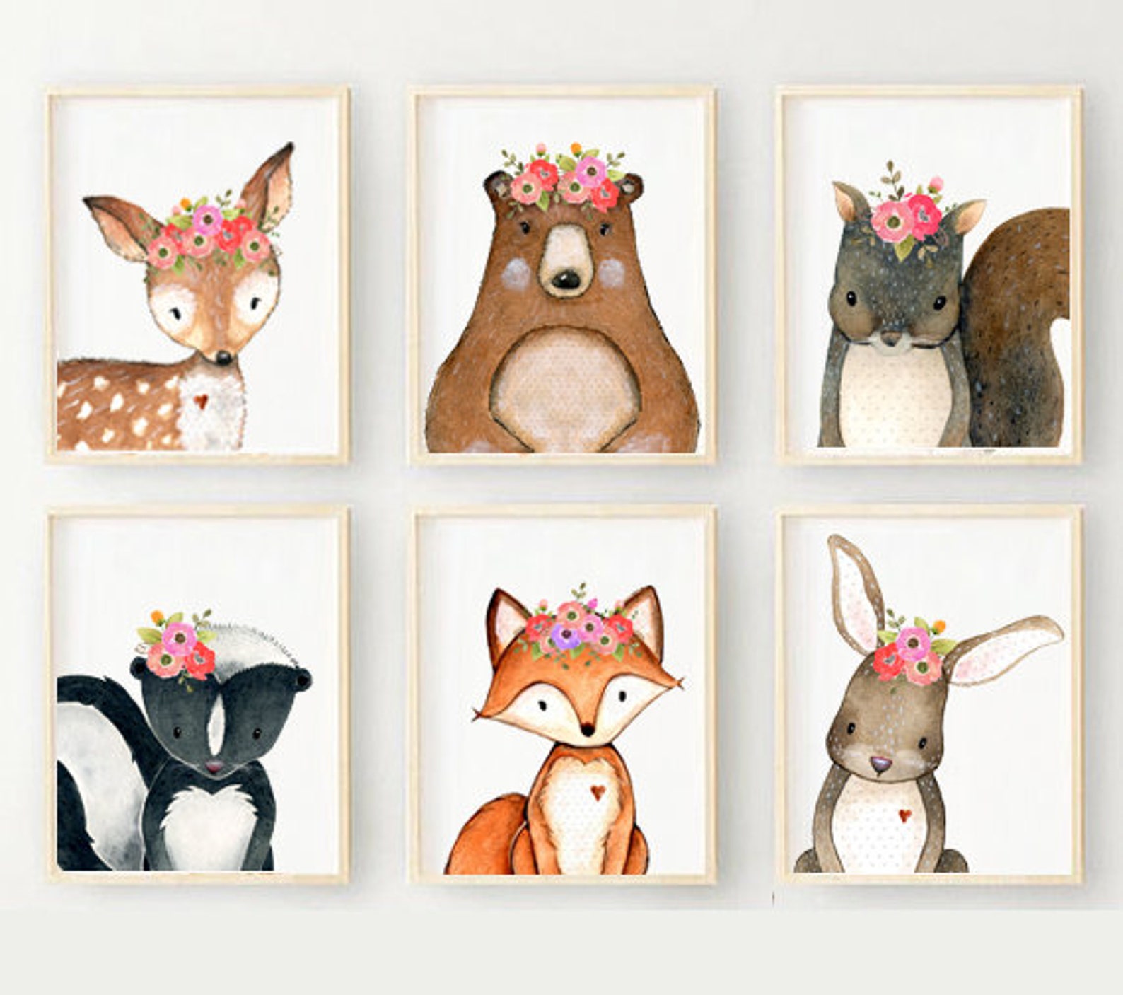 Set of 6 Woodland Nursery Decor Watercolorwoodland Nursery | Etsy