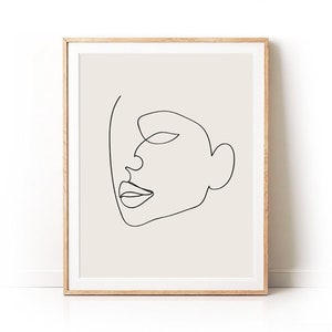 One Line Drawing, Bedroom Wall Art, One Line Face, Line Drawing Print ...