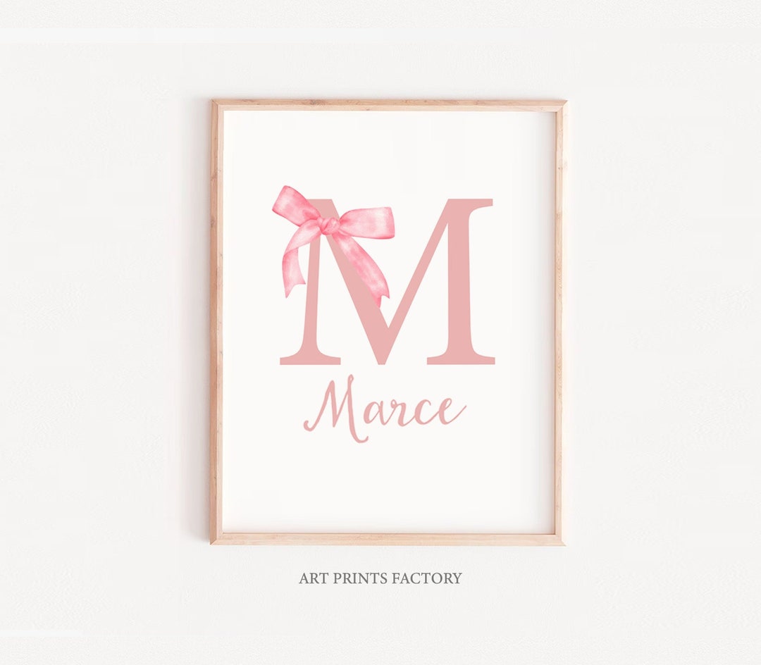 Personalized Name Art Print: Pink Bow Nursery Decor (digital Download ...