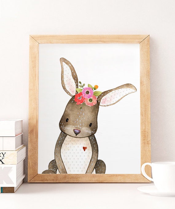 Nursery Wall Art cute bunny Girls Bedroom Decor Bunny | Etsy