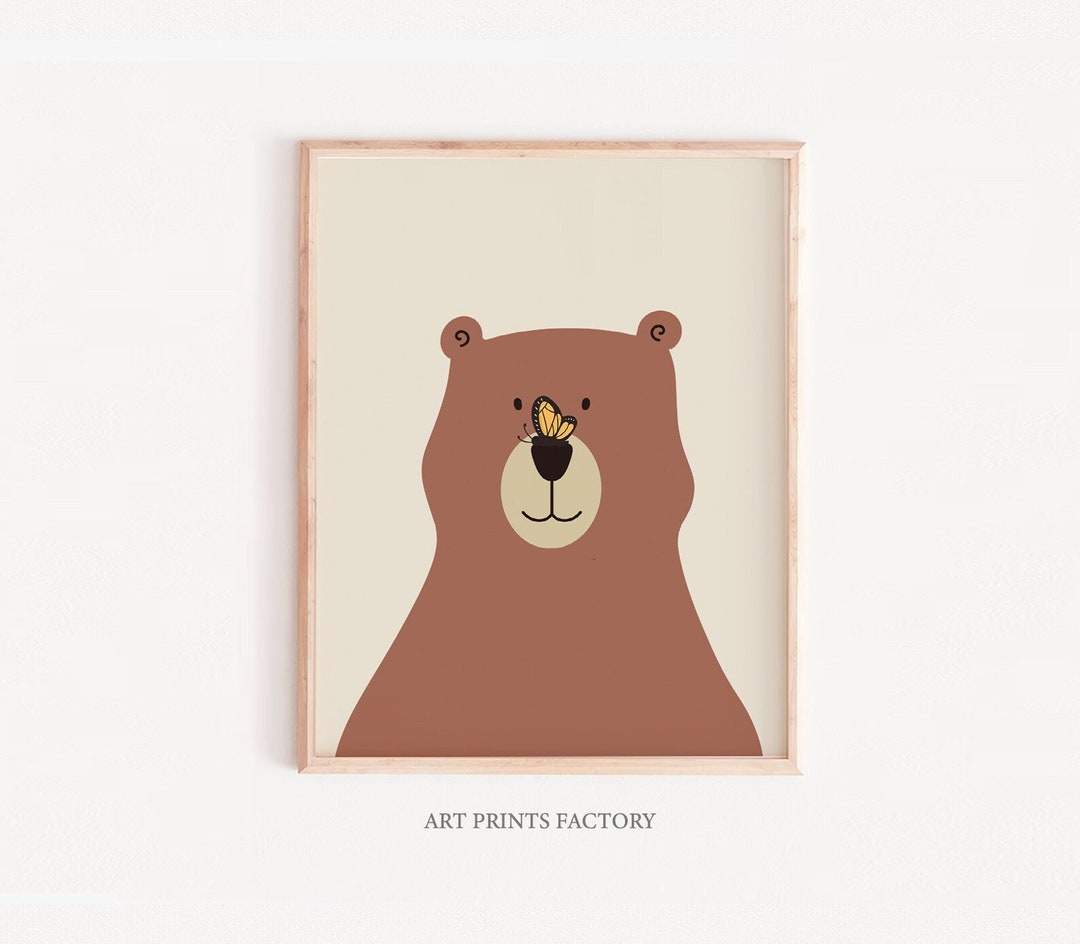 Nursery Bear Wall Art, Kids Room Decor, Cute Bear With Butterfly ...