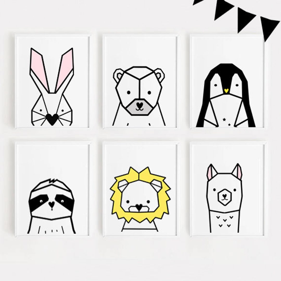 Set of 6 Animal Prints, Nursery Art, Nursery Printables, Bunny Bear ...