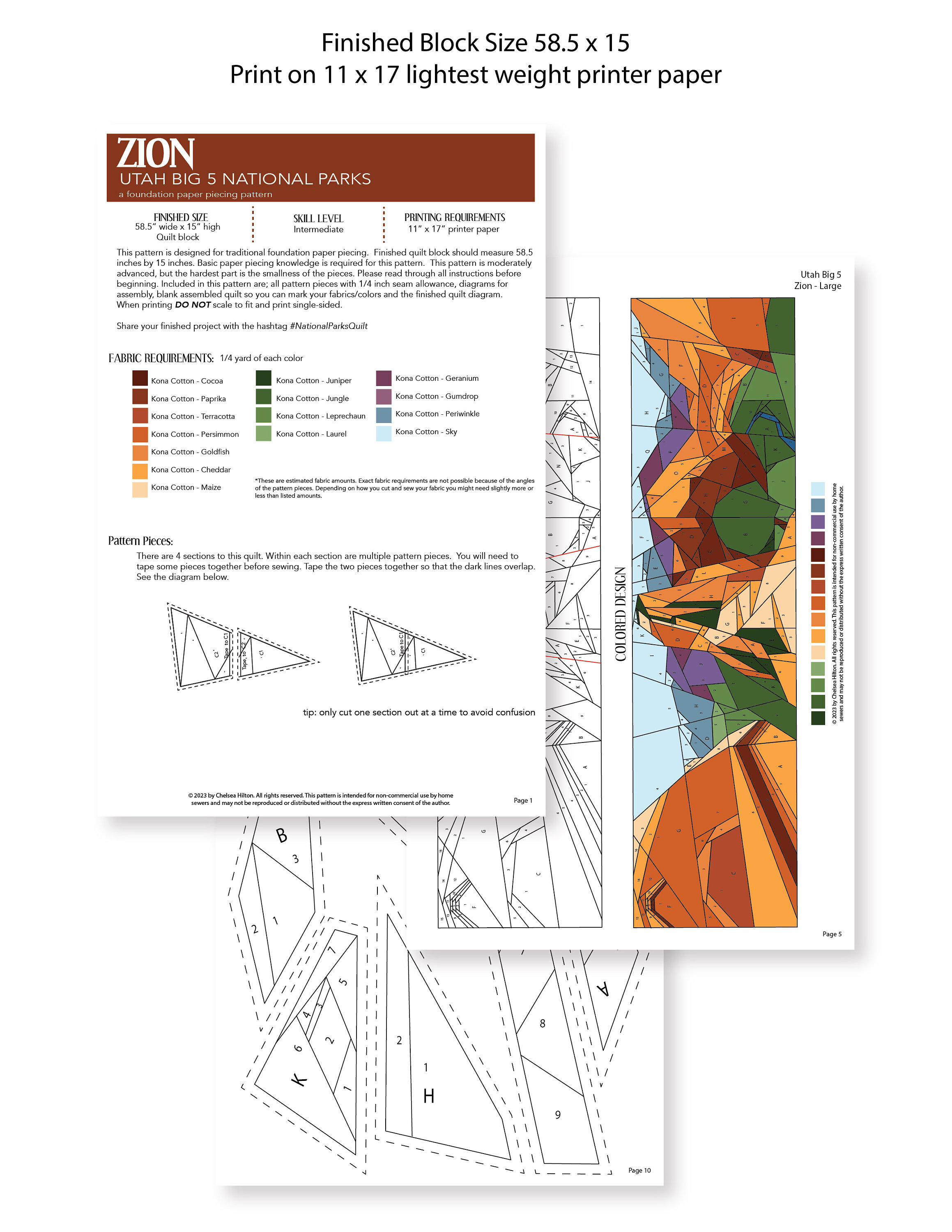 Zion Paper Piecing Quilt Pattern National Parks Collection - Etsy