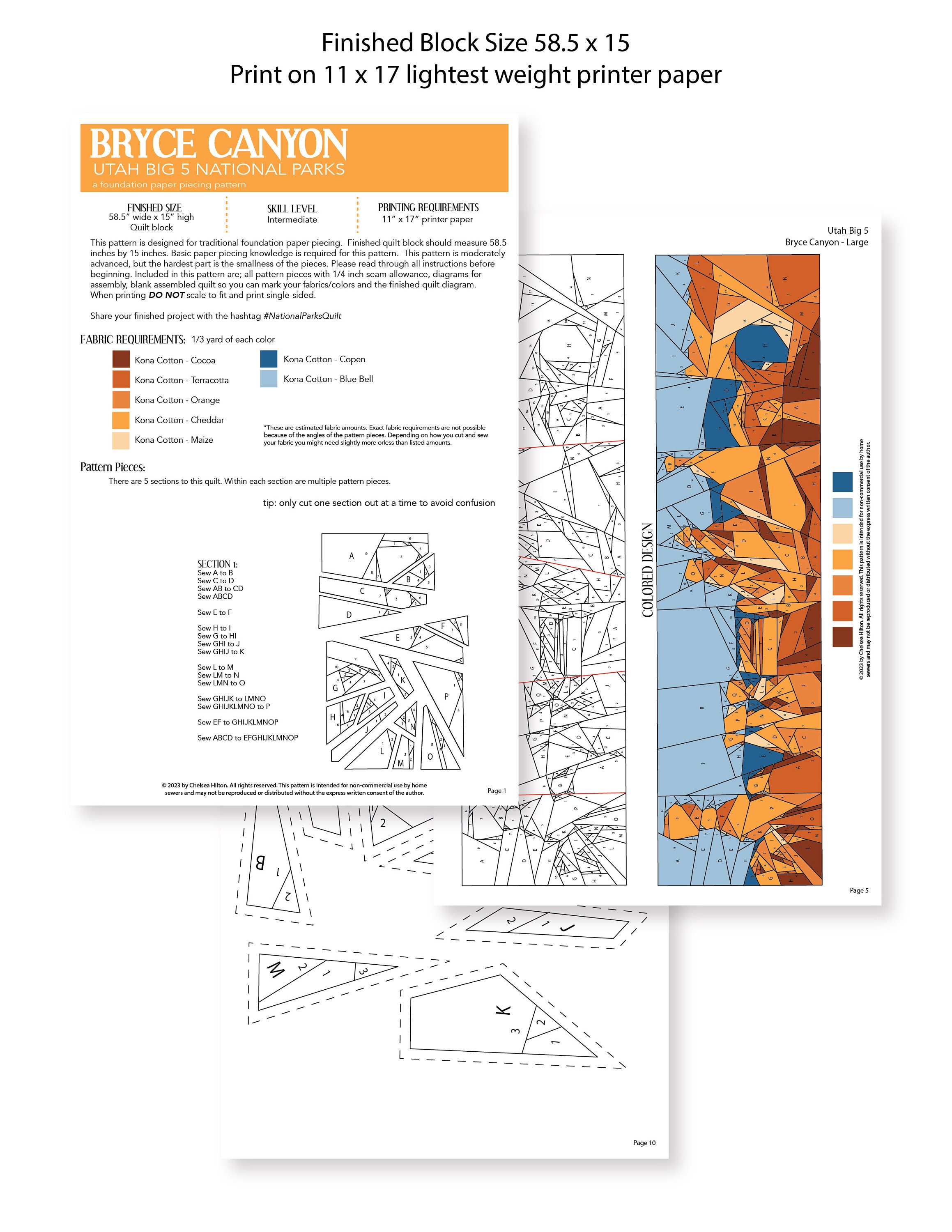 Bryce Canyon - Paper Piecing Quilt Pattern - National Parks Collection ...