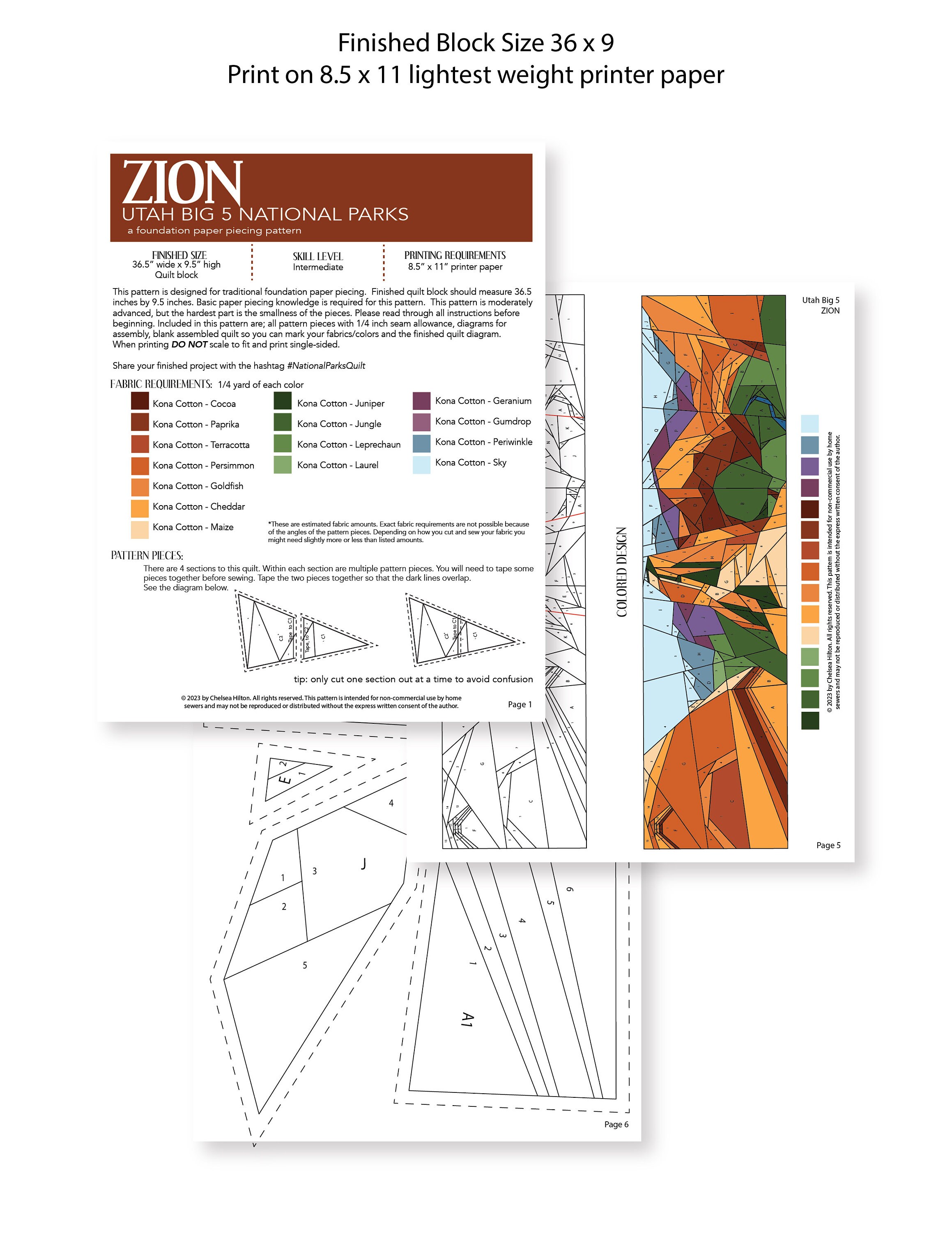 Zion Paper Piecing Quilt Pattern National Parks Collection - Etsy