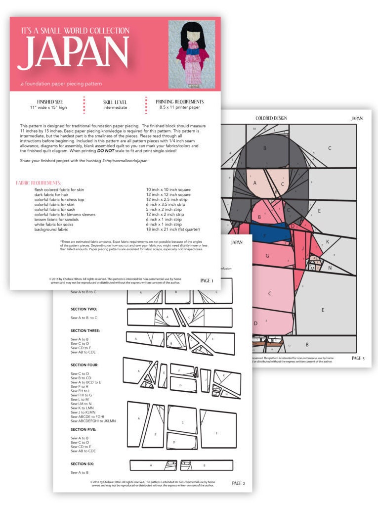 Japan Girl Paper Piecing Pattern - Its a Small World Collection - Etsy