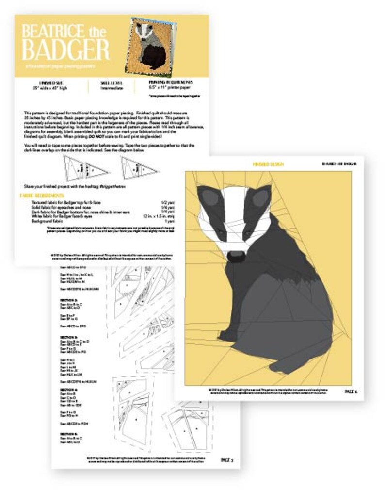 Beatrice the Badger Paper Piecing Quilt Pattern - Etsy