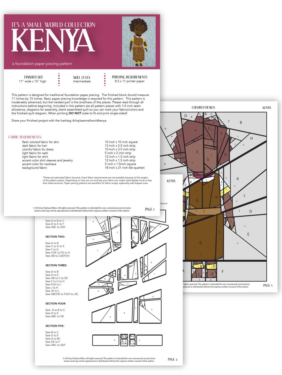 Kenya Girl Paper Piecing Pattern - Its a Small World Collection - Etsy