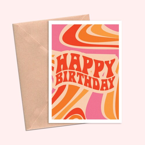 Birthday Groovy Card A6 Happy Birthday Retro Smiling - Etsy