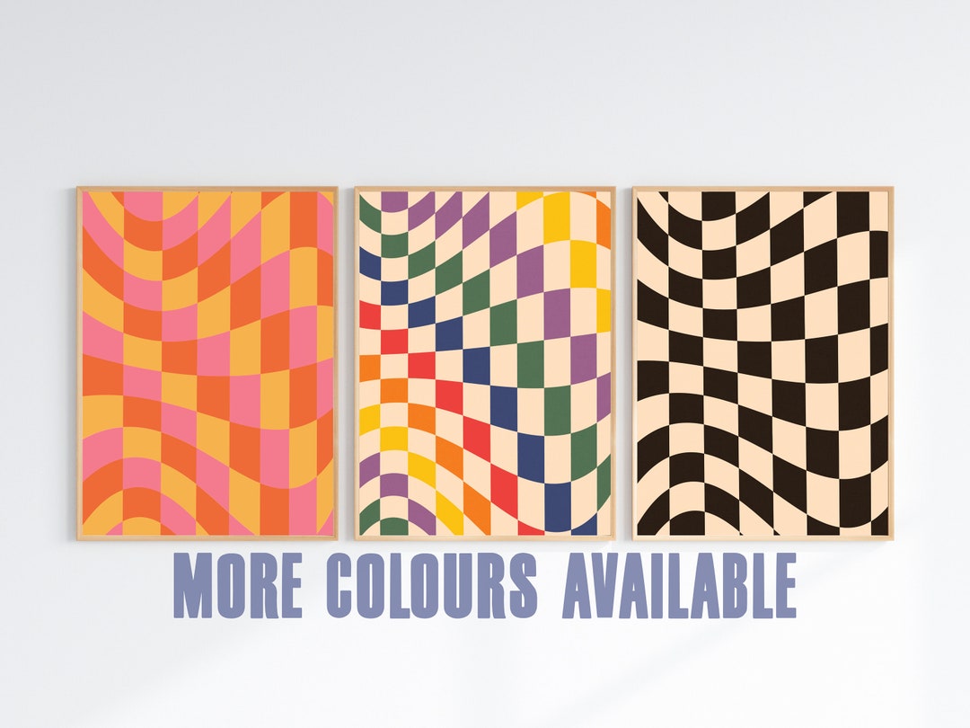 Groovy Retro Check Checkerboard Pattern Art Print Poster Nostalgic Wall ...