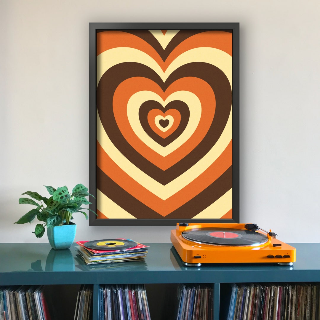 Groovy Retro Love Heart Pattern Art Print Poster Nostalgic Wall Decor ...
