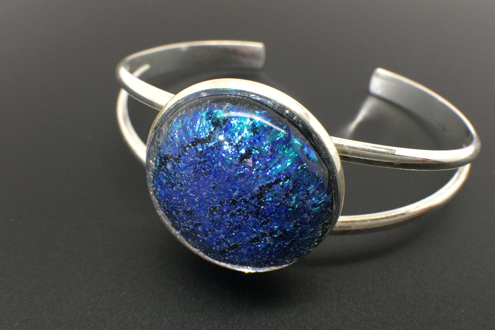 Blue Dichroic Glass Bracelet Blue Moon Iridescent Blue | Etsy