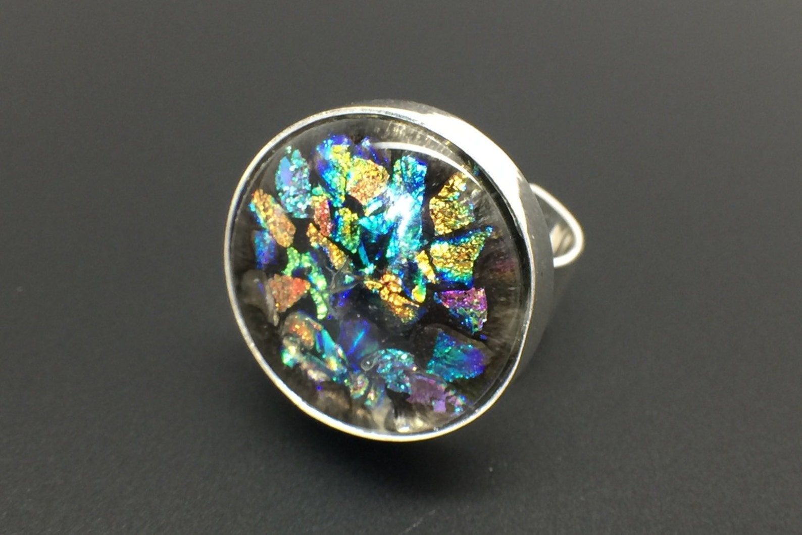 Dichroic Glass Ring, Black/multicolor Ring, Blue, Gold, Copper, Red ...