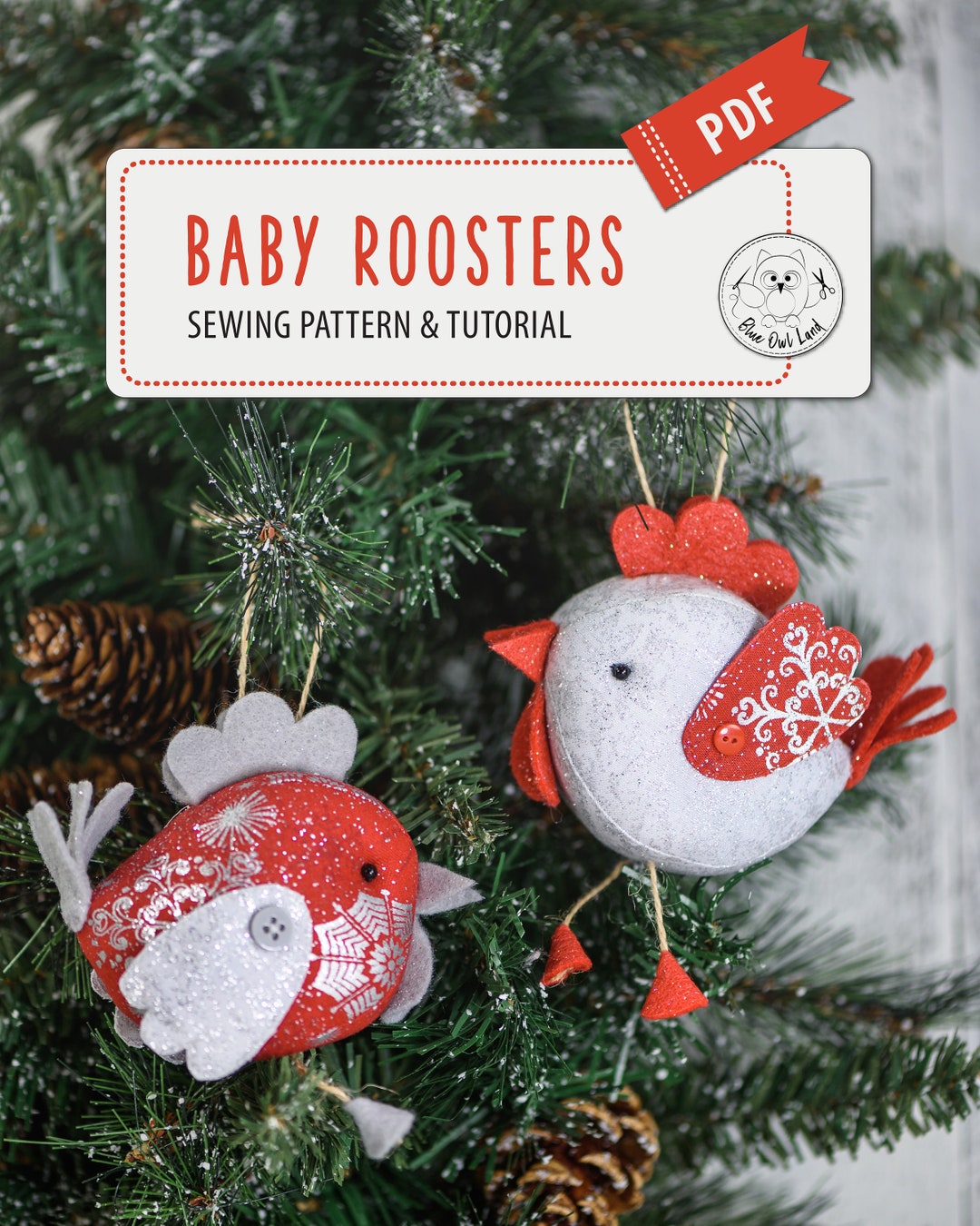 BABY ROOSTER PDF Sewing Pattern Tutorial. Rooster Christmas Ornament ...