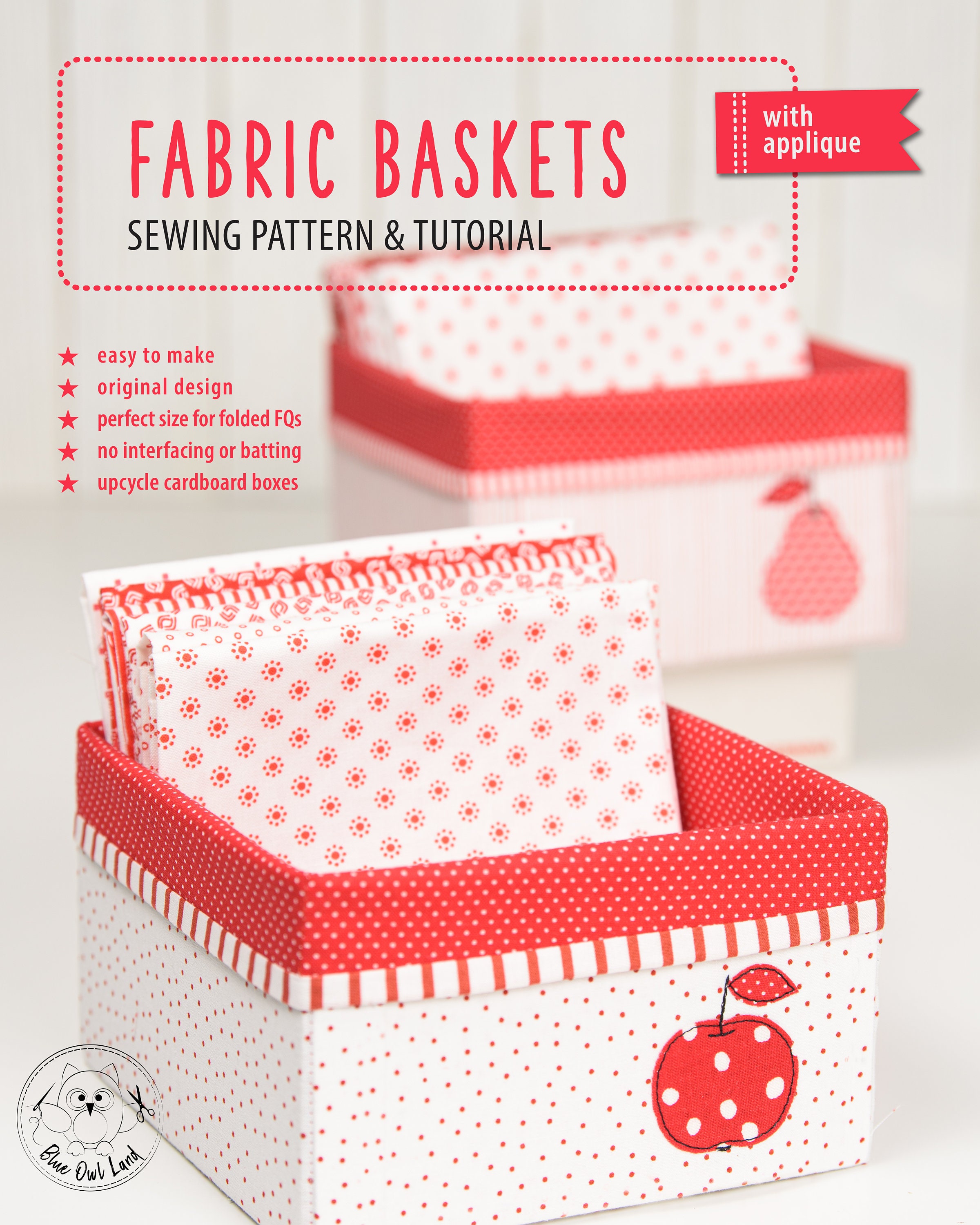 FABRIC BASKETS With APPLIQUE Pdf Sewing Pattern. Pdf Pattern and ...