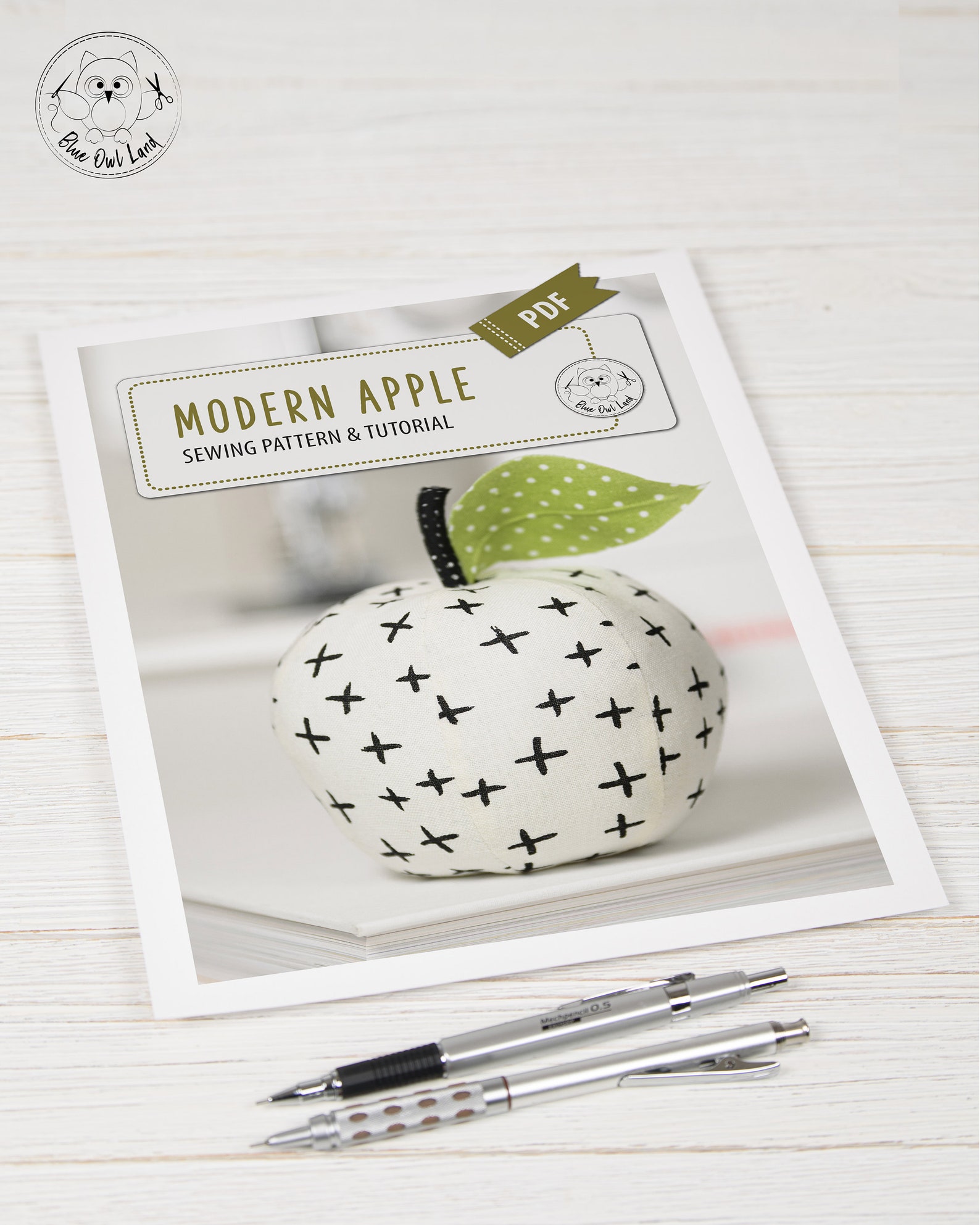 MODERN APPLE PDF Sewing Pattern Tutorial. Pin Cushion Pattern. Pdf ...
