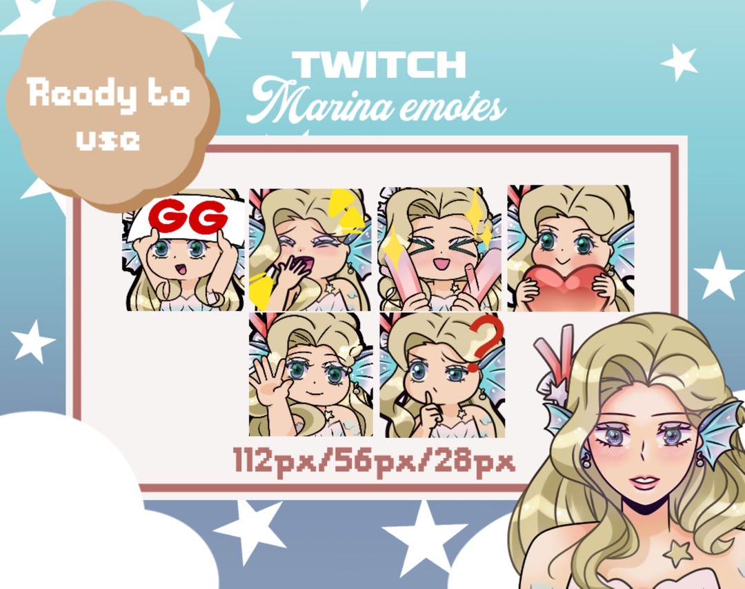 Marina Mermaid 6 Emotes Set for Twitch Streamers/112px/56px/28px - Etsy