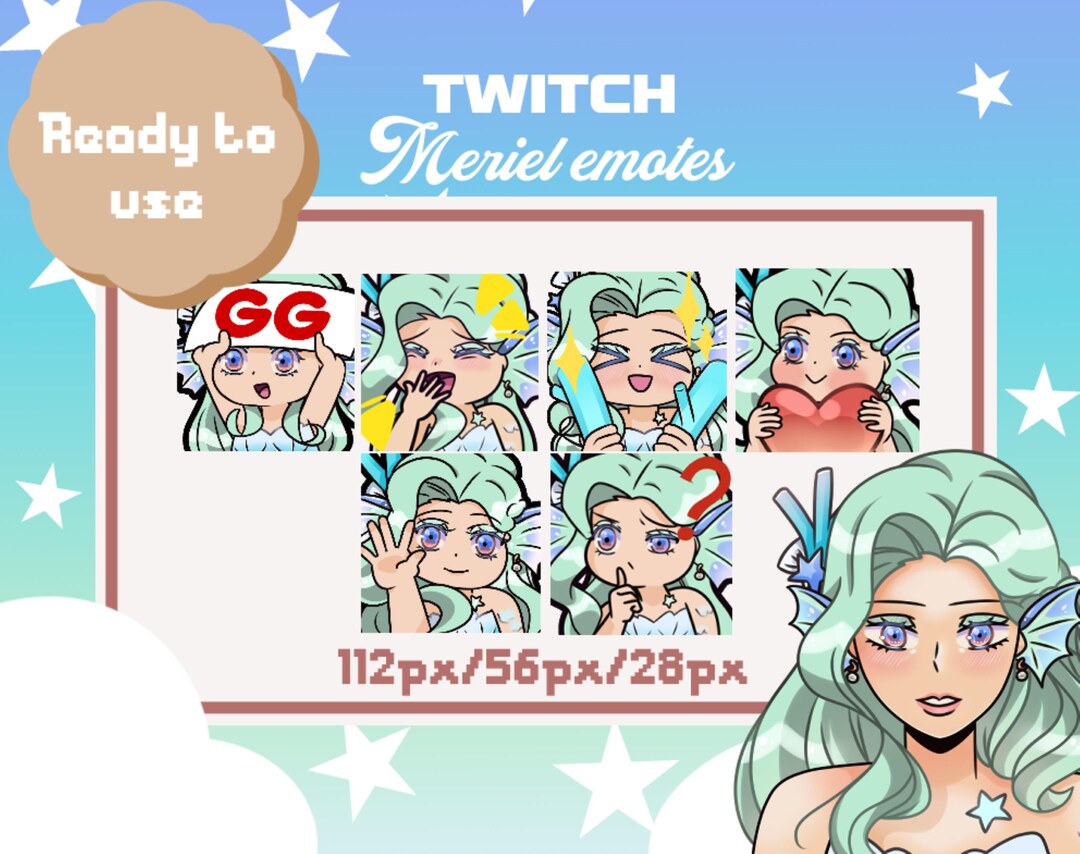 Meriel Mermaid 6 Emotes Set for Twitch Streamers/112px/56px/28px - Etsy