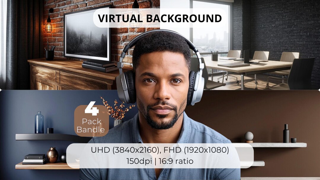 Set of 4 Minimalist Dark Office Zoom Virtual Background Meetings, Call ...
