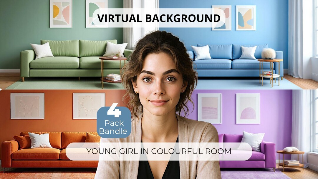 Colorful Room Virtual Backgrounds - 4 Pack for Zoom Meetings & Video ...