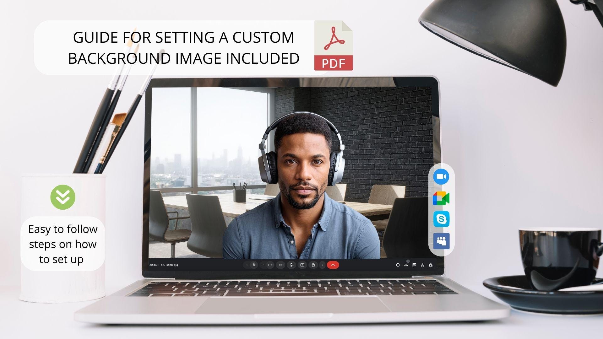 Set of 4 Minimalist Dark Office Zoom Virtual Background Meetings, Call ...