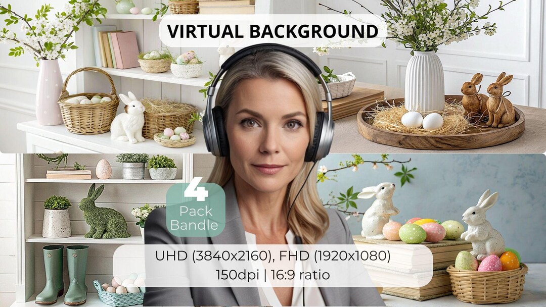 Set of 4 Easter Pastel Virtual Backgrounds for Zoom, Skype, Google Meet – Eggs & Bunny Bundle ...